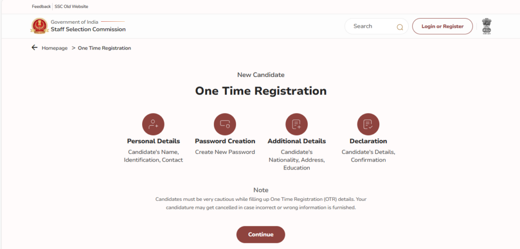 SSC One Time Registration OTR Online Form 2024 at ssc.gov.in