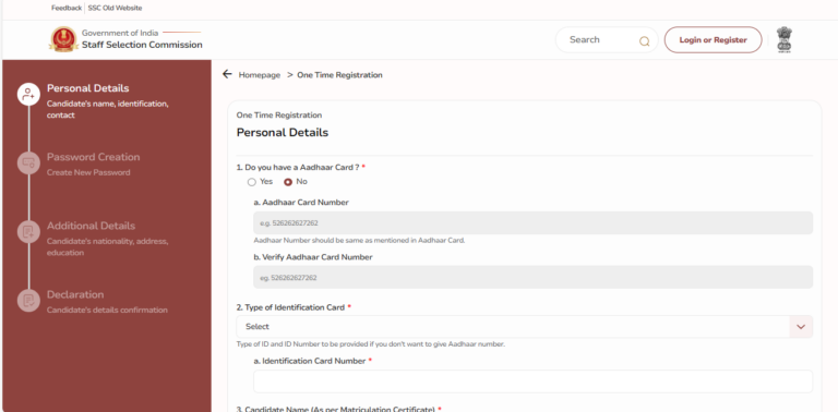 SSC One Time Registration OTR Online Form 2024 at ssc.gov.in