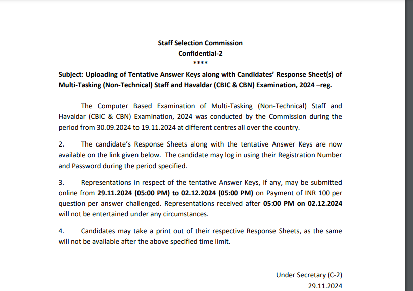 SSC MTS Answer Key 2024 Out, Download Response Sheet PDF